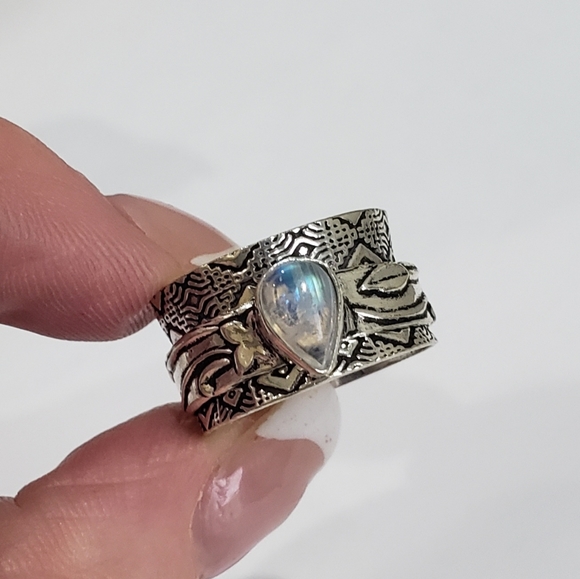 Hand Crafted | Jewelry | Beautiful Rainbow Moonstone 925 Spinner Punk ...